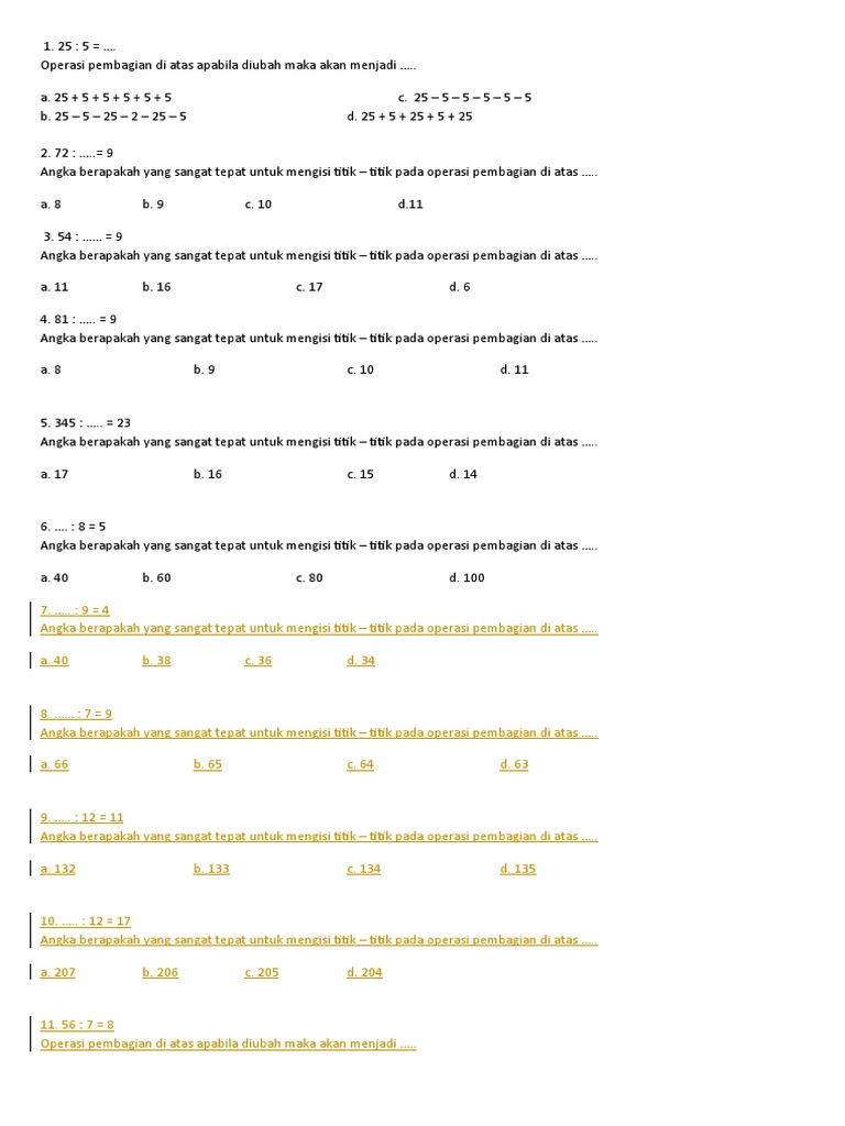 Soal Pembagian Dan Perkalian | PDF