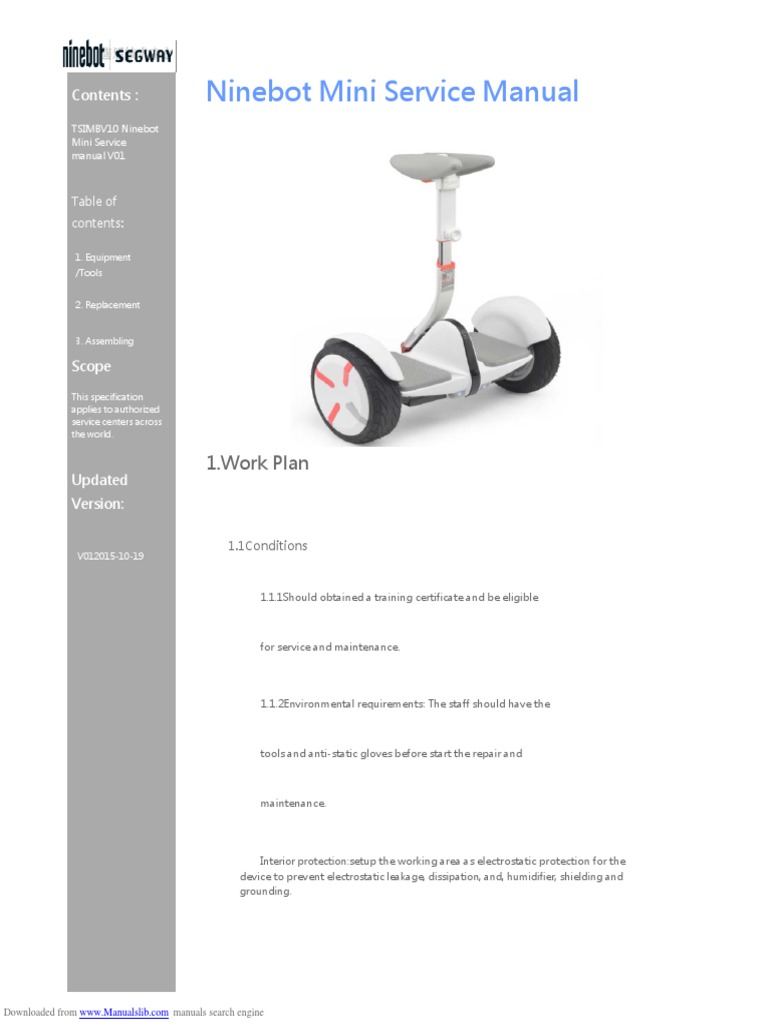 Ninebot Mini Service Manual: 1.work Plan | PDF | Screw | Bearing ...