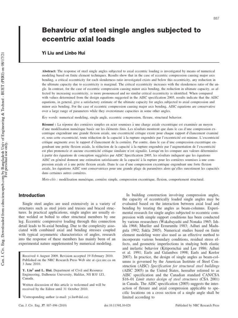 Eccentric Loading of Steel Angles Analysis | PDF | Stress (Mechanics ...