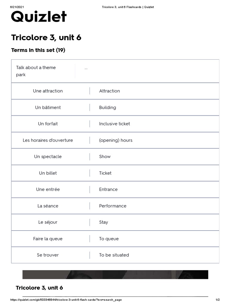 Flashcards Tricolore 3 Unité 6 | PDF