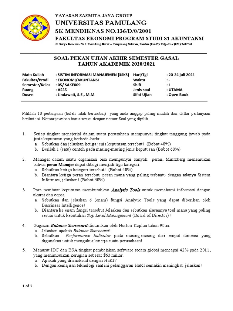 SOAL UAS-SIM 2021 Ver 10.3C (3SKS) | PDF