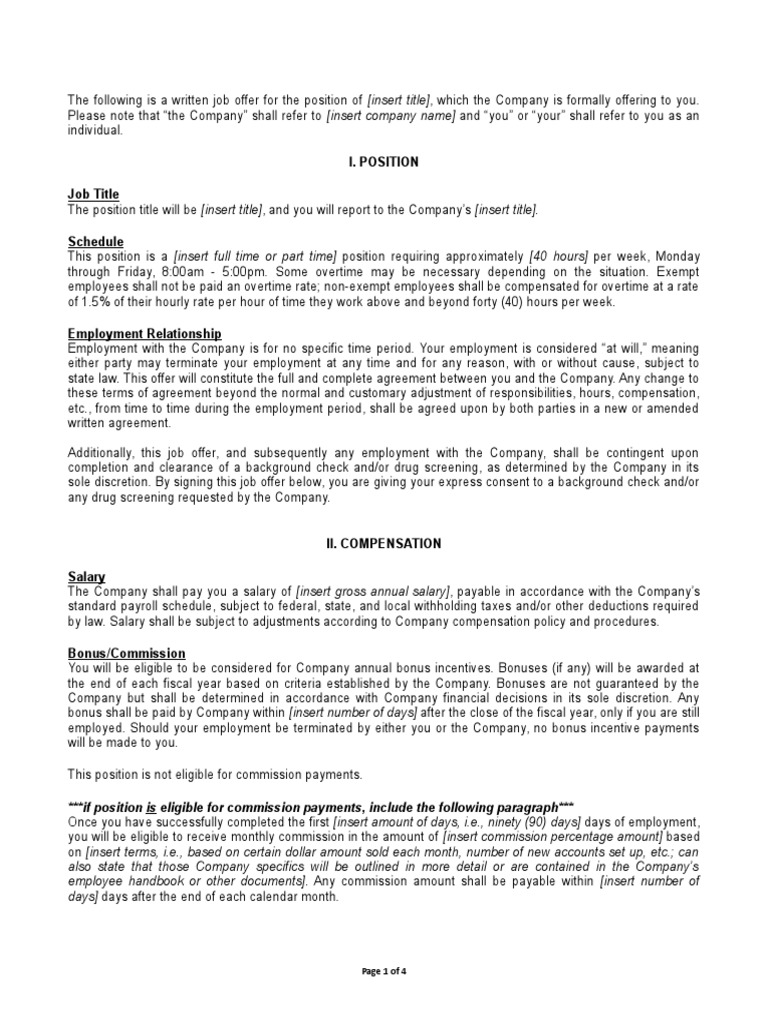 Job Offer Template | PDF | Overtime | Salary