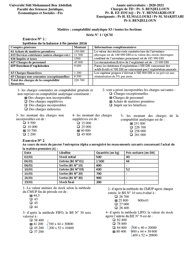 Corrigé QCM | PDF | Comptabilité analytique | Comptabilité financière