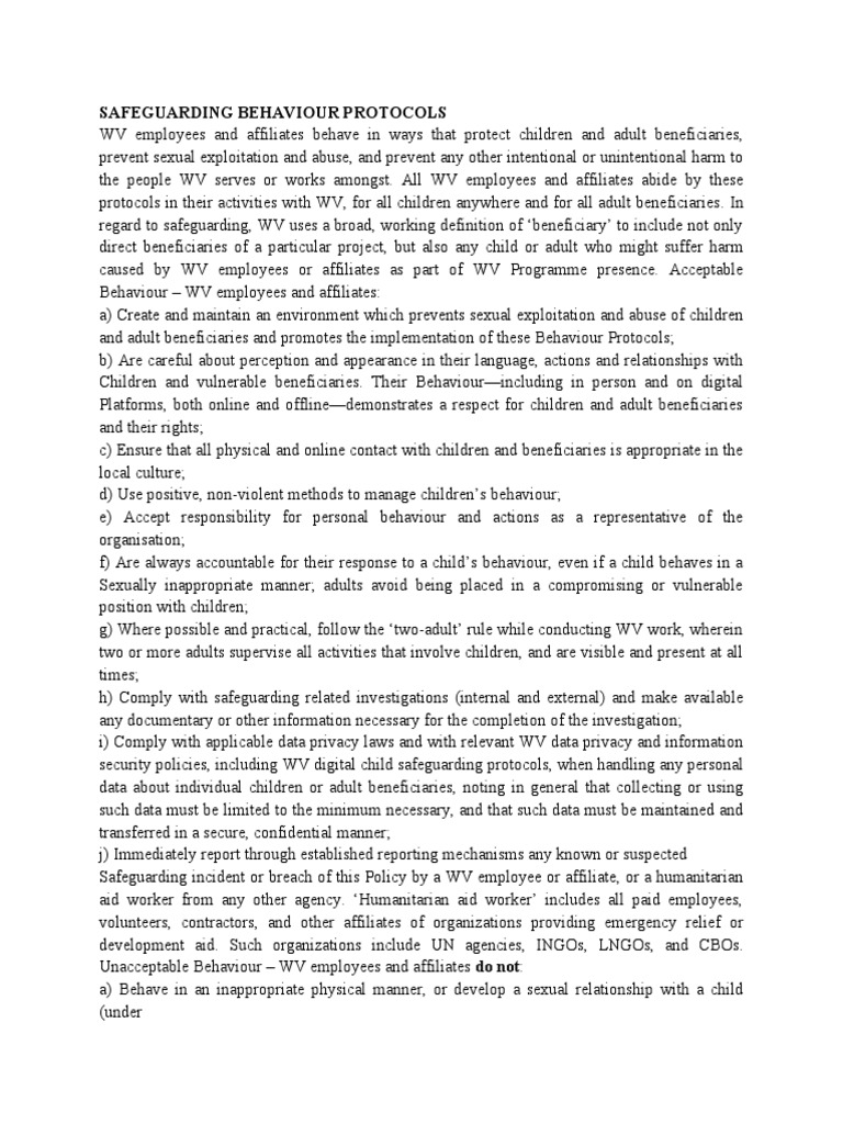 Safeguarding Behaviour Protocols 2 | PDF | Employment | Privacy