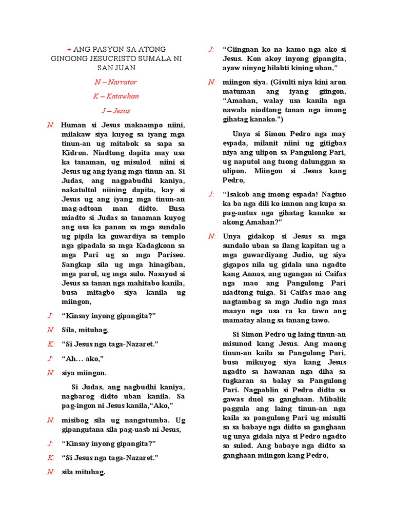 Ang Pasyon Sa Atong Ginoong Jesucristo Sumala Ni San Juan | PDF