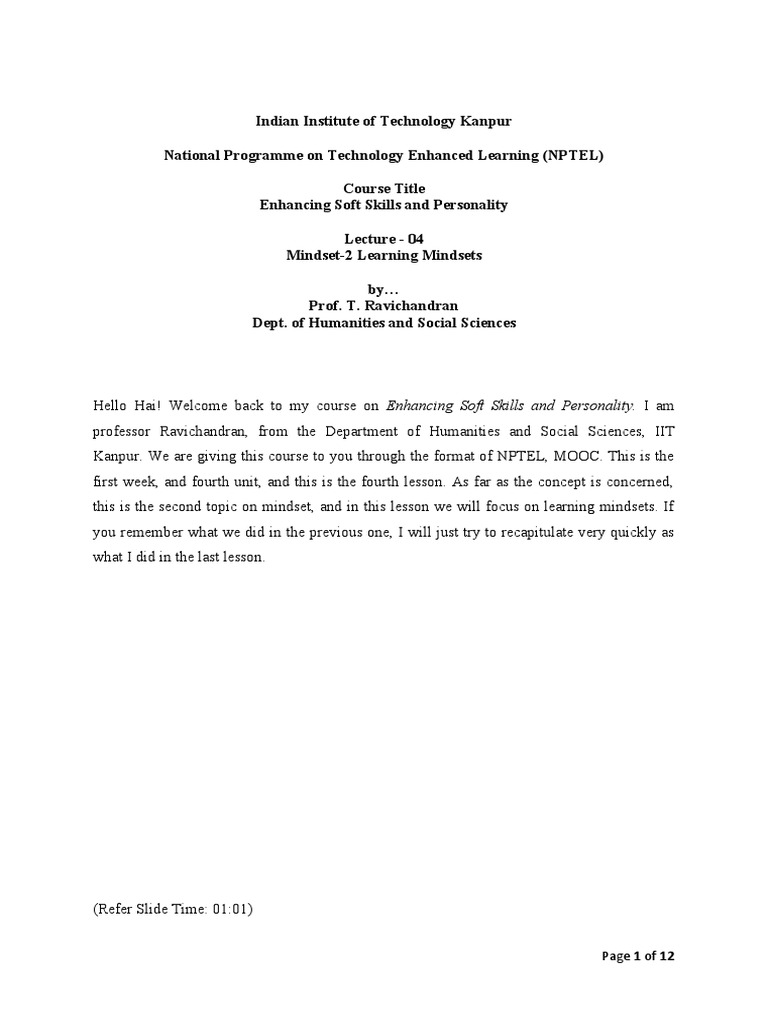 Lecture 04 - 04 - MIND-SET-2 - Learning Mindsets | PDF | Mindset | Learning