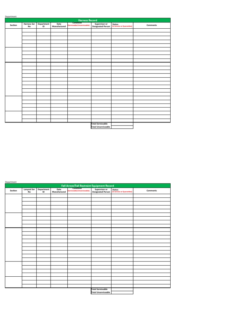 Work at Height Equipment Register | PDF | Safety