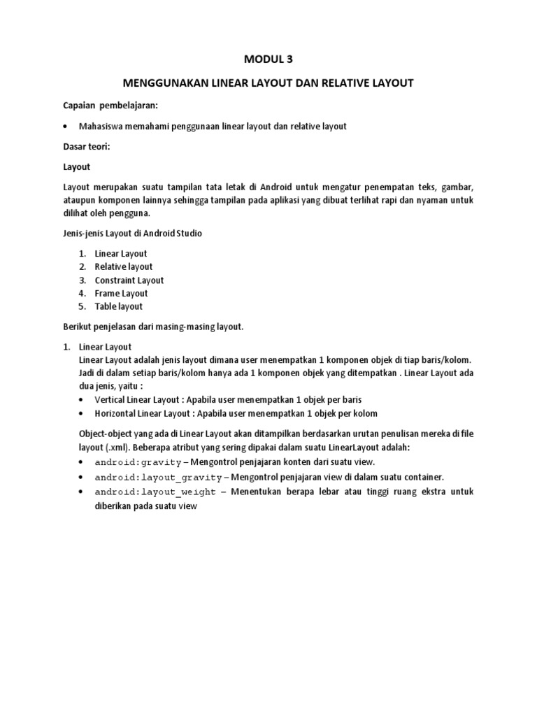 MODUL 3 Linear Layout Dan Relative Layout | PDF