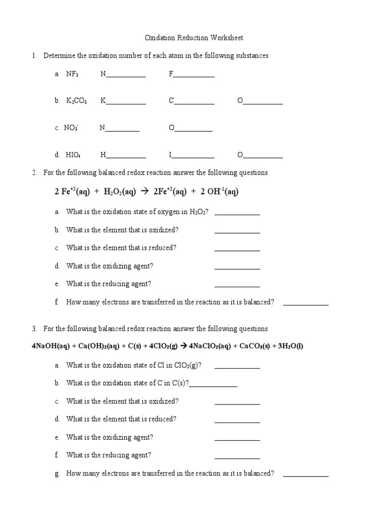 Chem 200-Oxidation-Reduction-Worksheet | PDF