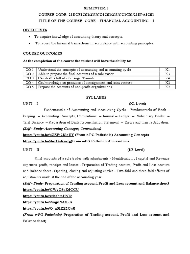Financial Accounting I Course Overview | PDF | Accounting | Financial ...
