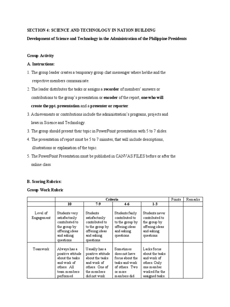 Science and Technology in Nation Building | PDF | Rubric (Academic ...