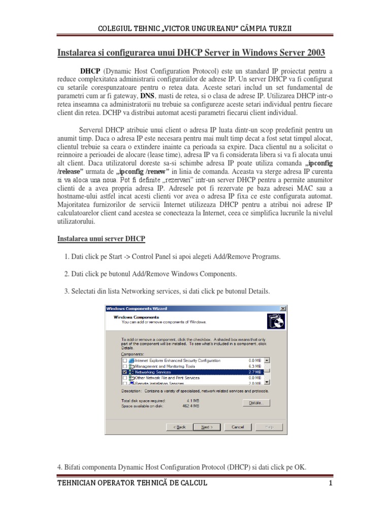 Instalarea Si Configurarea Unui DHCP Server in Windows Server 2003 | PDF