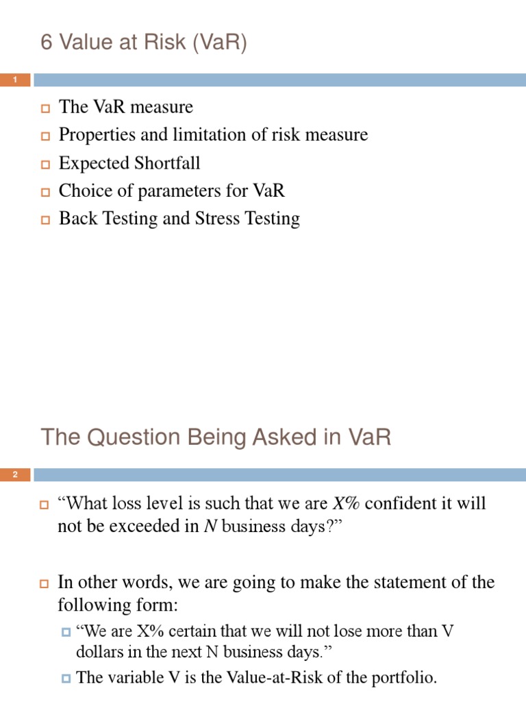 Analysis of Value at Risk (VaR) Methodology, Parameters, and Risk ...