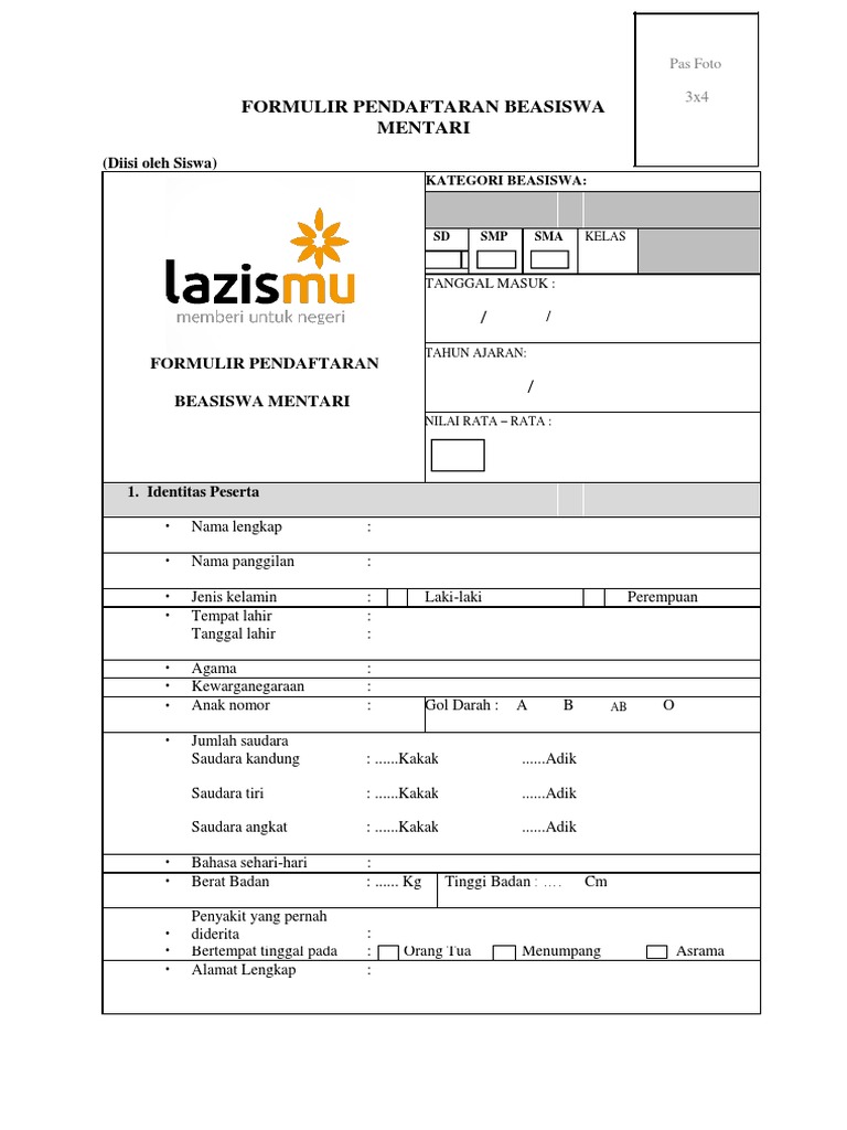Formulir Mentari Lazismu | PDF
