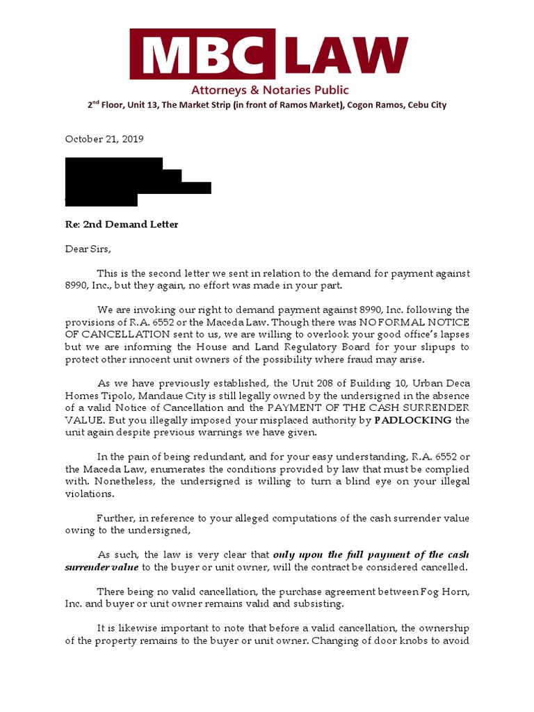 Sample 1 - Demand Letter (Atty. Rachelle Billones) | PDF | Government ...