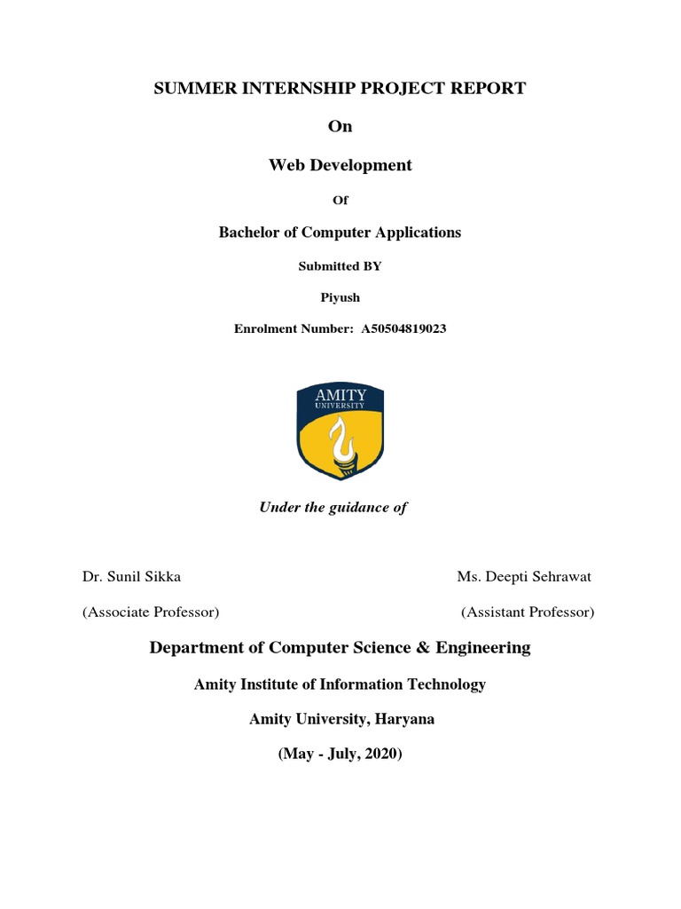 Summer Internship Project Report On Web Development: Bachelor of ...