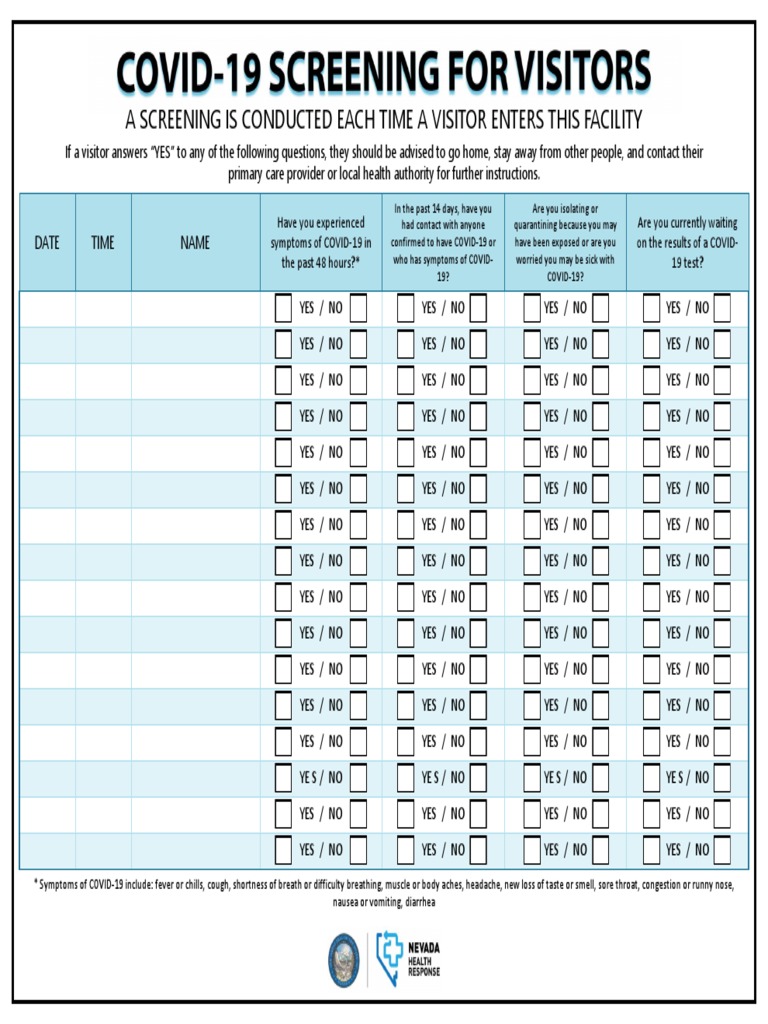 033 - COVID 19 Screening For Visitors Sign in Sheet | PDF | Medicine ...