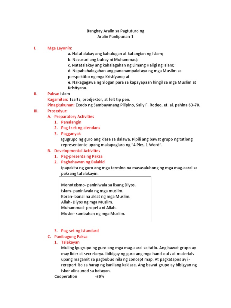 Banghay Aralin Sa Pagtuturo NG Aralin Pa | PDF