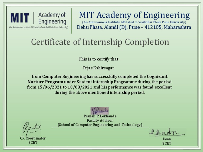 Internship Certificate Format - Tejas | PDF