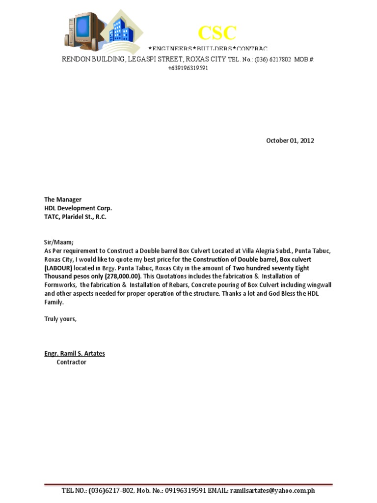 Quotation For Box Culvert | PDF