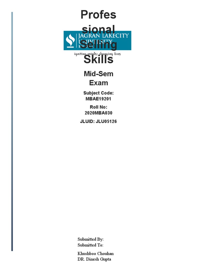 Profes Sional Selling Skills: Mid-Sem Exam | PDF | Marketing | Sales