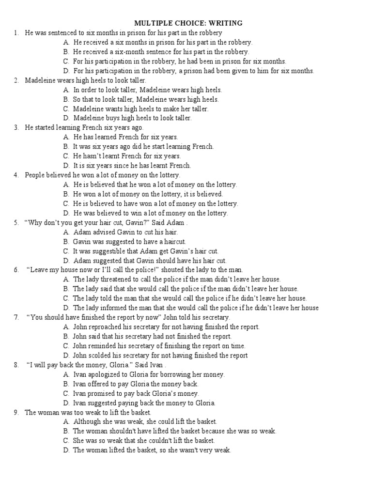 Multiple Choice Writing Practice | PDF | Essays