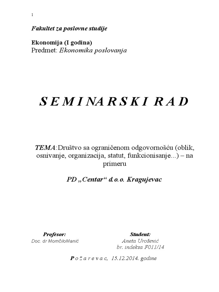Seminarski Rad DOO | PDF