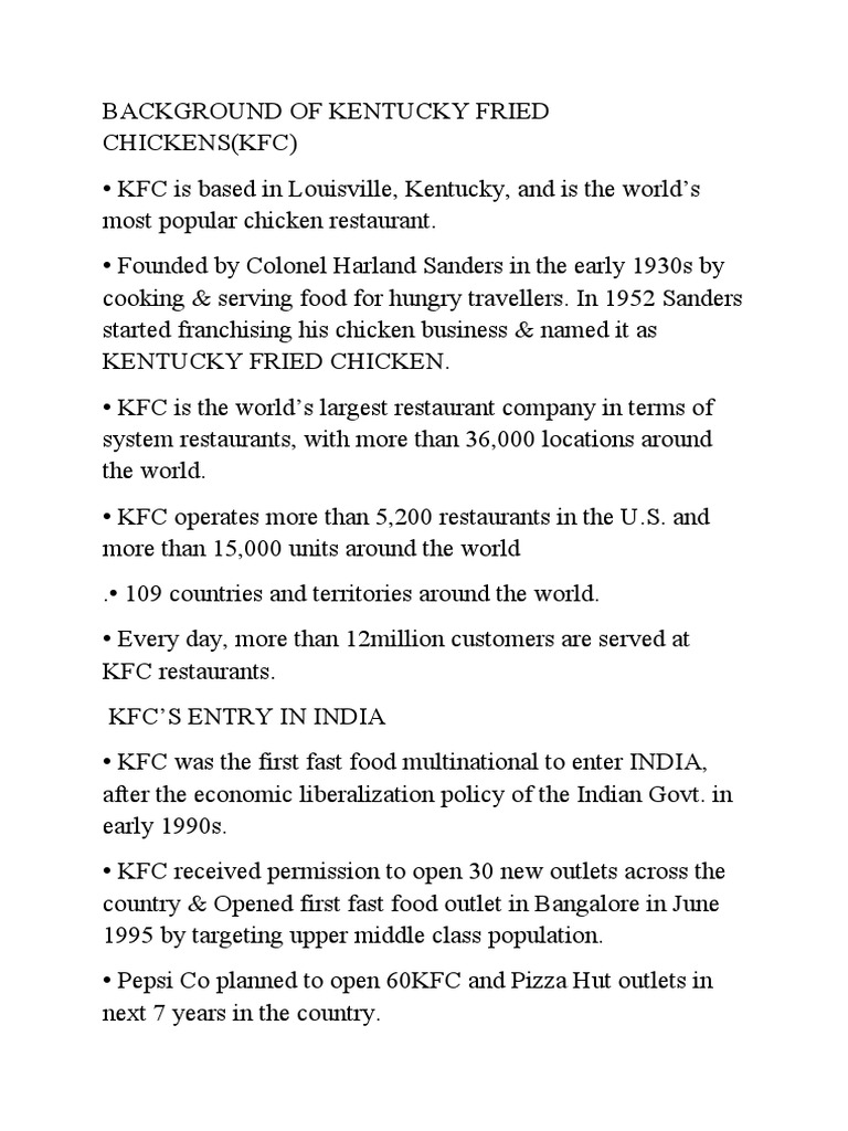 KFC: Global Expansion and Challenges | PDF | Food Industry | Business