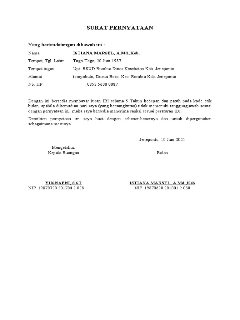 Surat Pernyataan Ibi | PDF