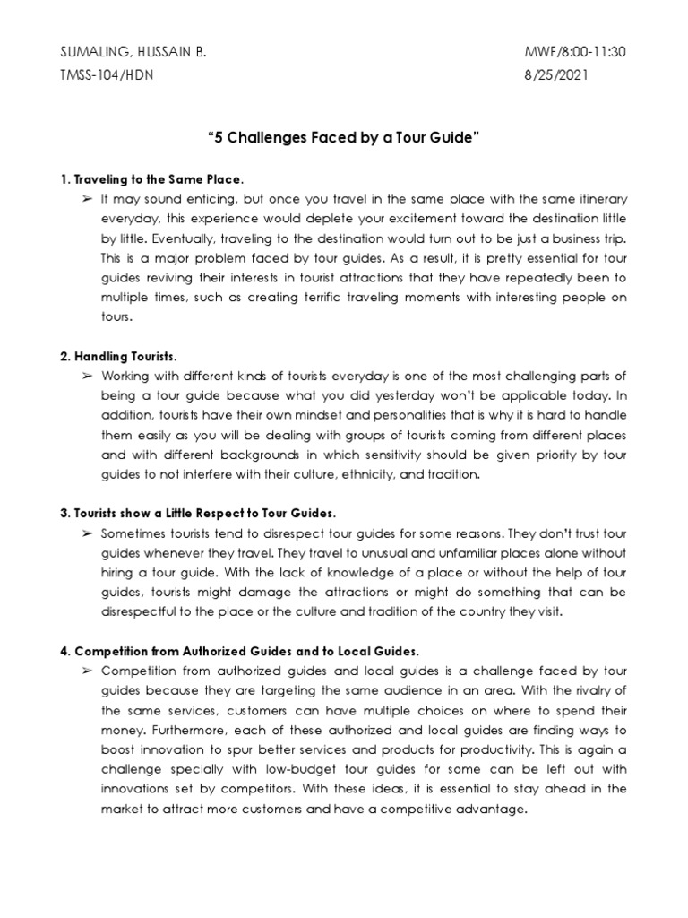 5 Challenges Faced by A Tour Guide | PDF | Communication | Business