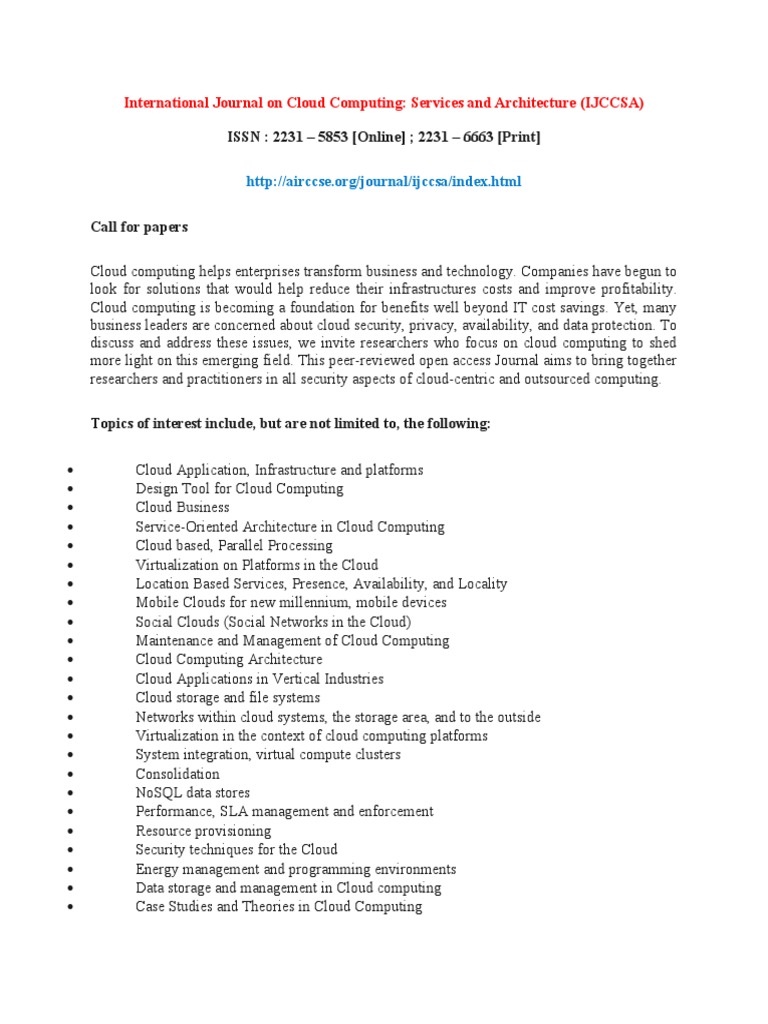 International Journal On Cloud Computing: Services and Architecture ...