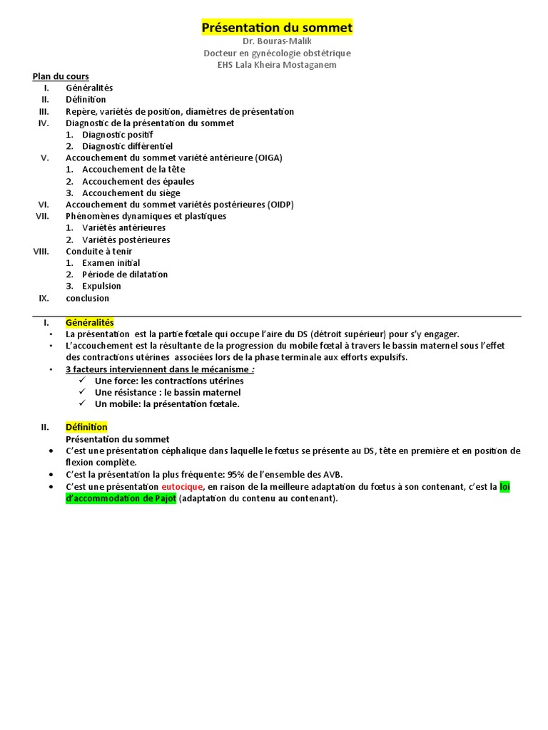 Présentation Du Sommet | PDF | Accouchement | Utérus
