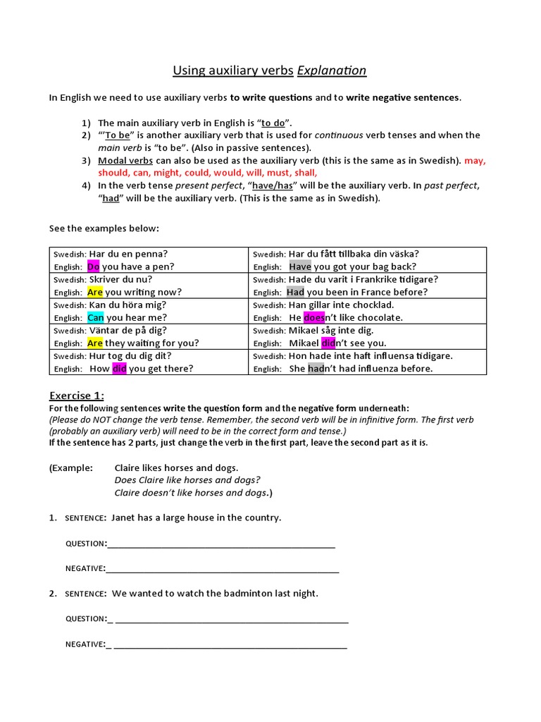Using Auxiliary Verbs Explanation Gr4 | PDF | Verb | Question