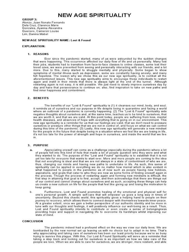 New Age Spirituality: Group 3 | PDF | Hope | Spirituality