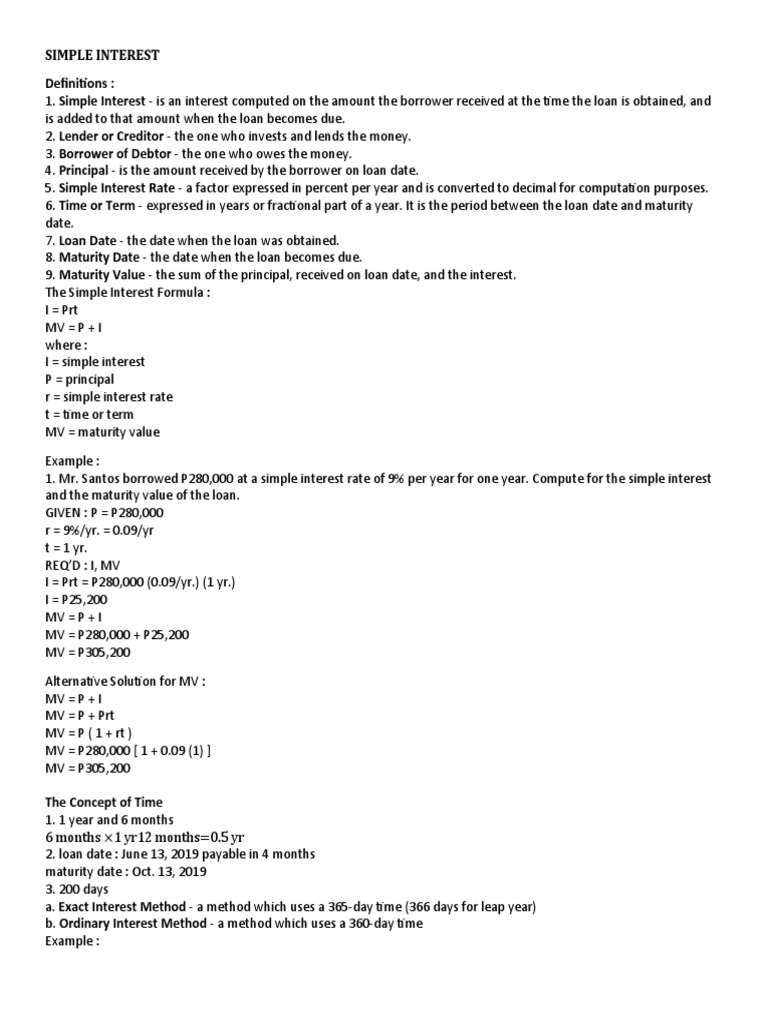 Simple Interest Definitions | PDF | Interest | Loans