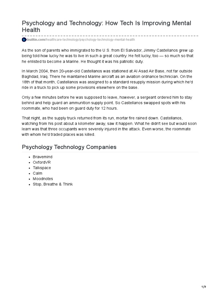 Psychology and Technology How Tech Is Improving Mental Health | PDF ...