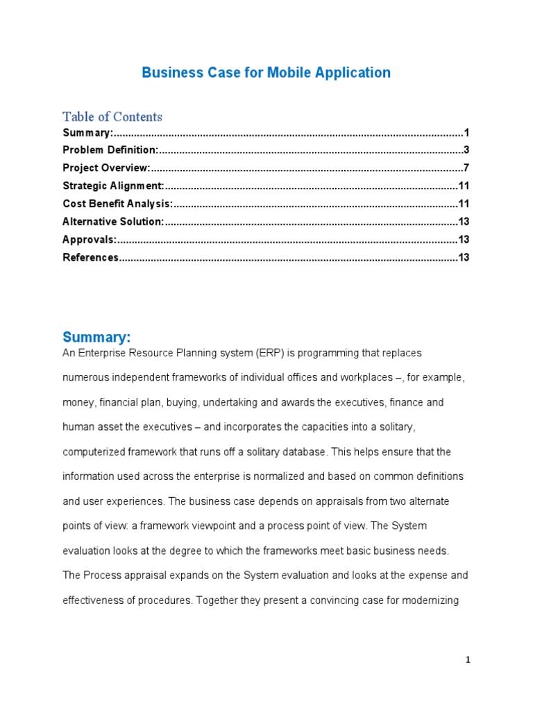 Business Case For Mobile Application | PDF | Enterprise Resource ...
