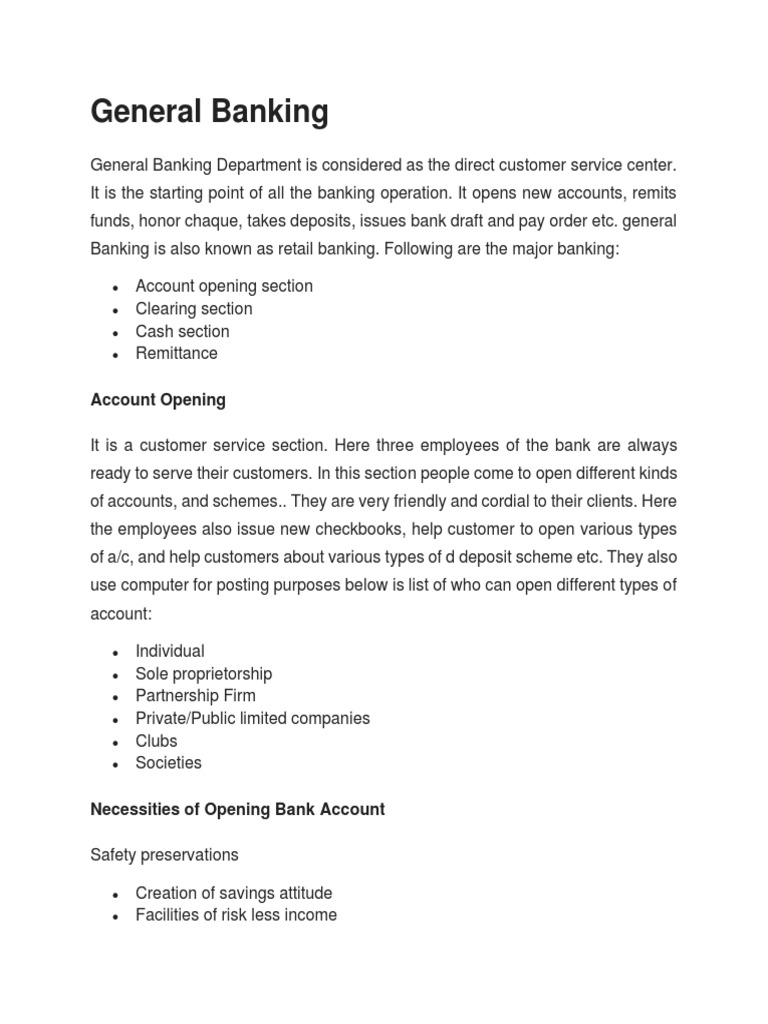 Overview of General Banking Services | PDF | Cheque | Banks