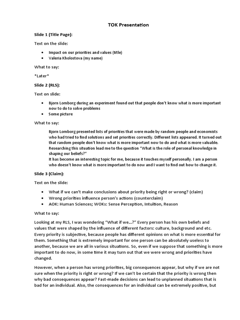 TOK Presentation: Slide 1 (Title Page) | PDF | Knowledge | Value (Ethics)