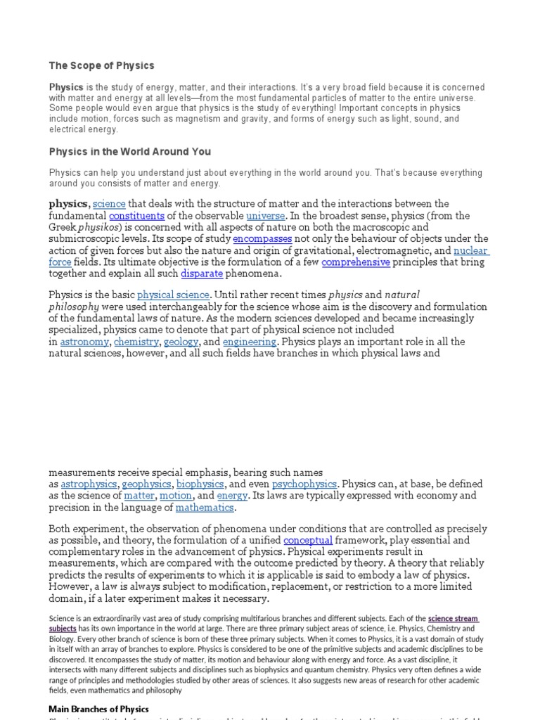 The Scope of Physics | PDF | Physics | Liquids