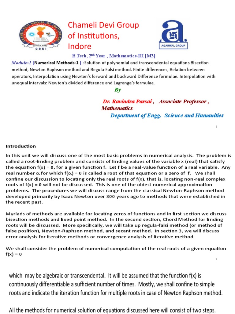 Chameli Devi Group of Institutions, Indore: Dr. Ravindra Parsai | Download Free PDF | Numerical ...