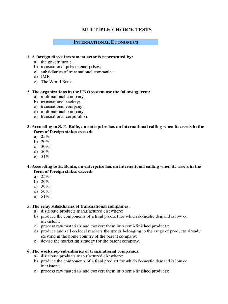 International Economics Multiple Choice | PDF | Internationalization ... International Economics Multiple Choice | PDF | Internationalization ...