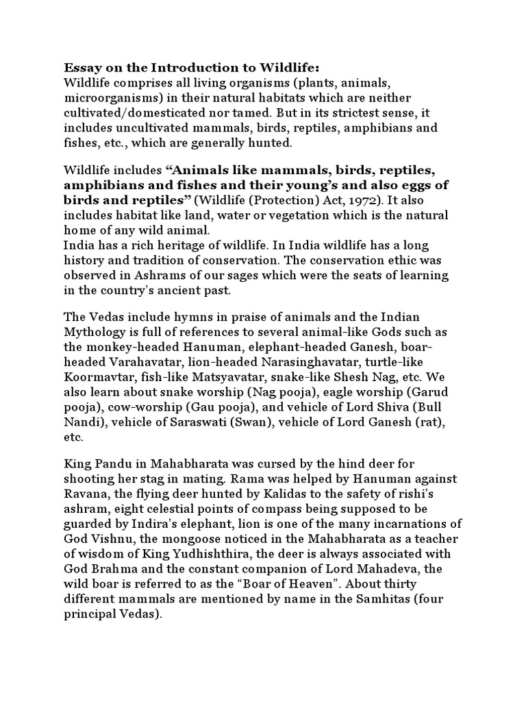 Essay On The Introduction To Wildlife | PDF | Endangered Species | Wildlife