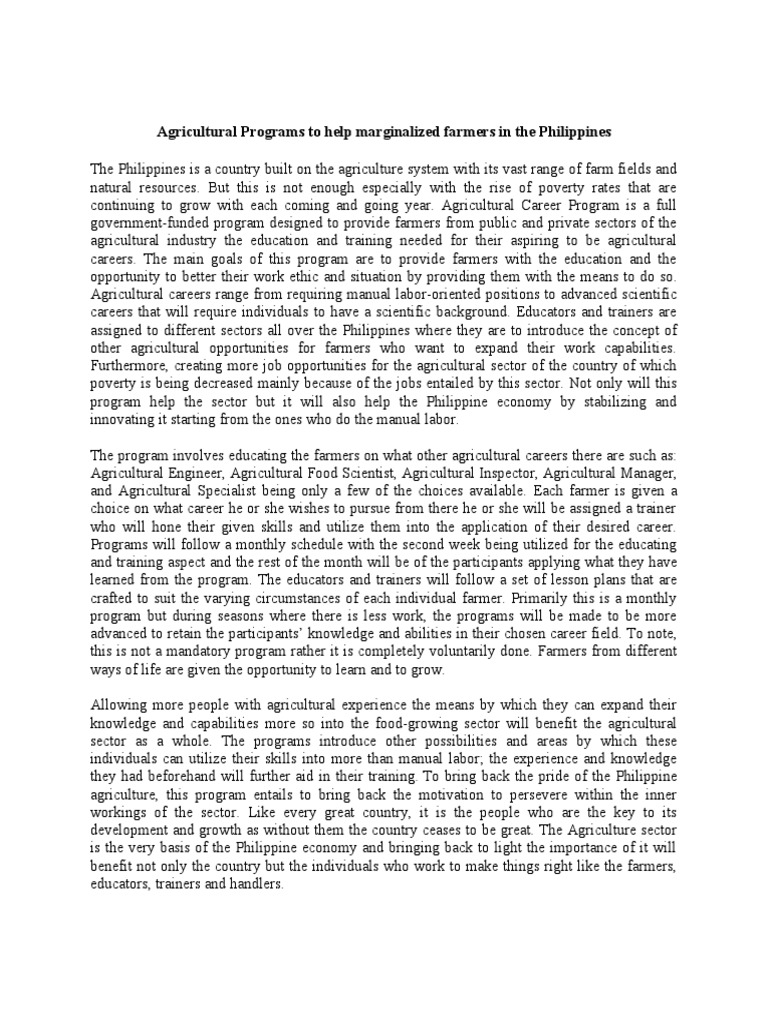 Agricultural Programs To Help Marginalized Farmers in The Philippines ...