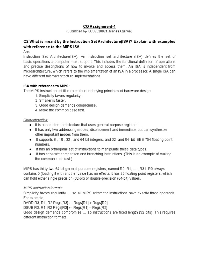 ISA Definition and MIPS Examples | PDF | 64 Bit Computing | Central ...