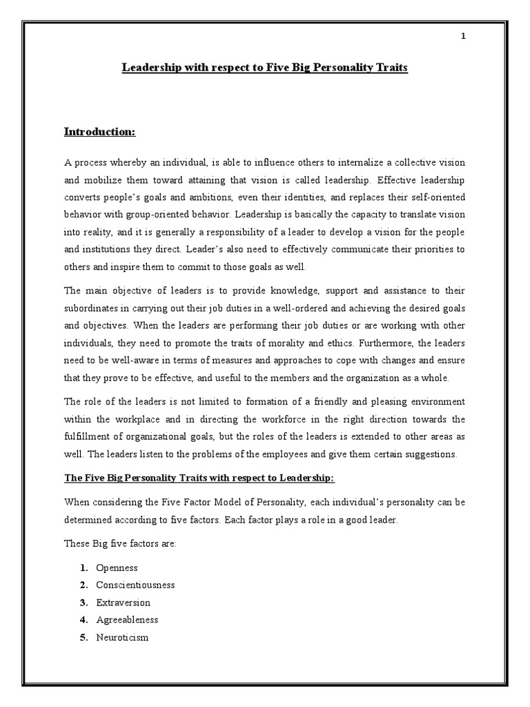 Leadership W.R.T Five Big Personality Traits | PDF | Leadership ...
