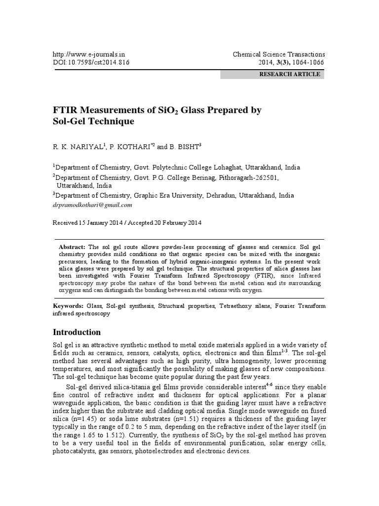 Sio2 Ftir Indian STH | PDF | Infrared Spectroscopy | Silicon Dioxide