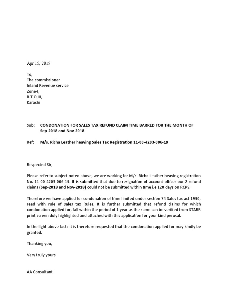 Condonation Late Filing Filling Sales Tax Refund | PDF | Finance ...