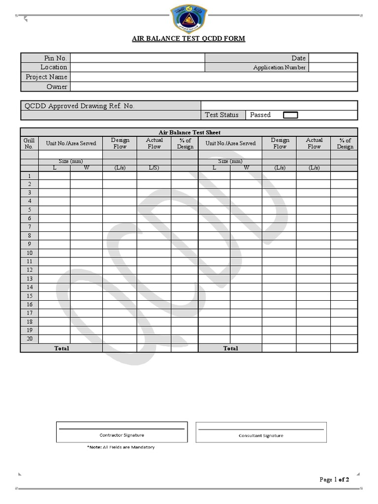 Air Balance Test Report QCDD Form | PDF