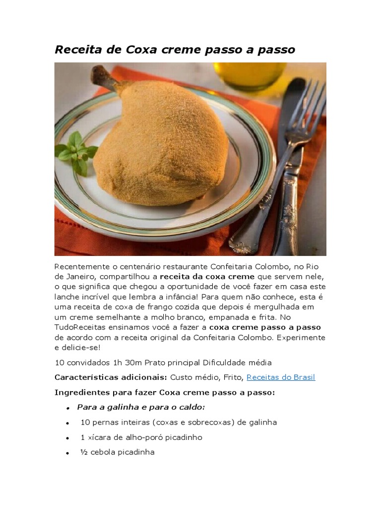 Receita de Coxa Creme Passo A Passo | PDF | Caldo | Comidas e bebidas